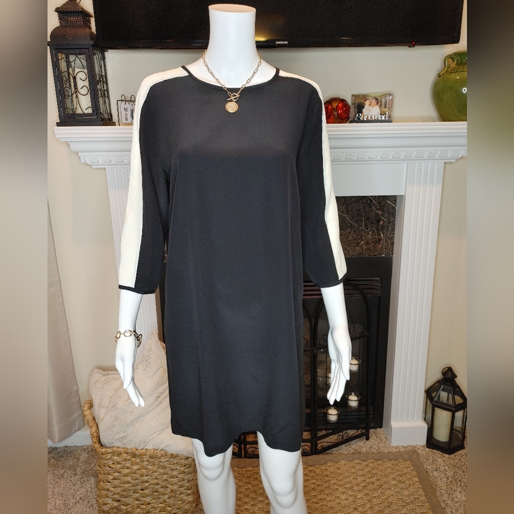 Odette Silk Colorblock Dress, Black And Ivory M - Gem